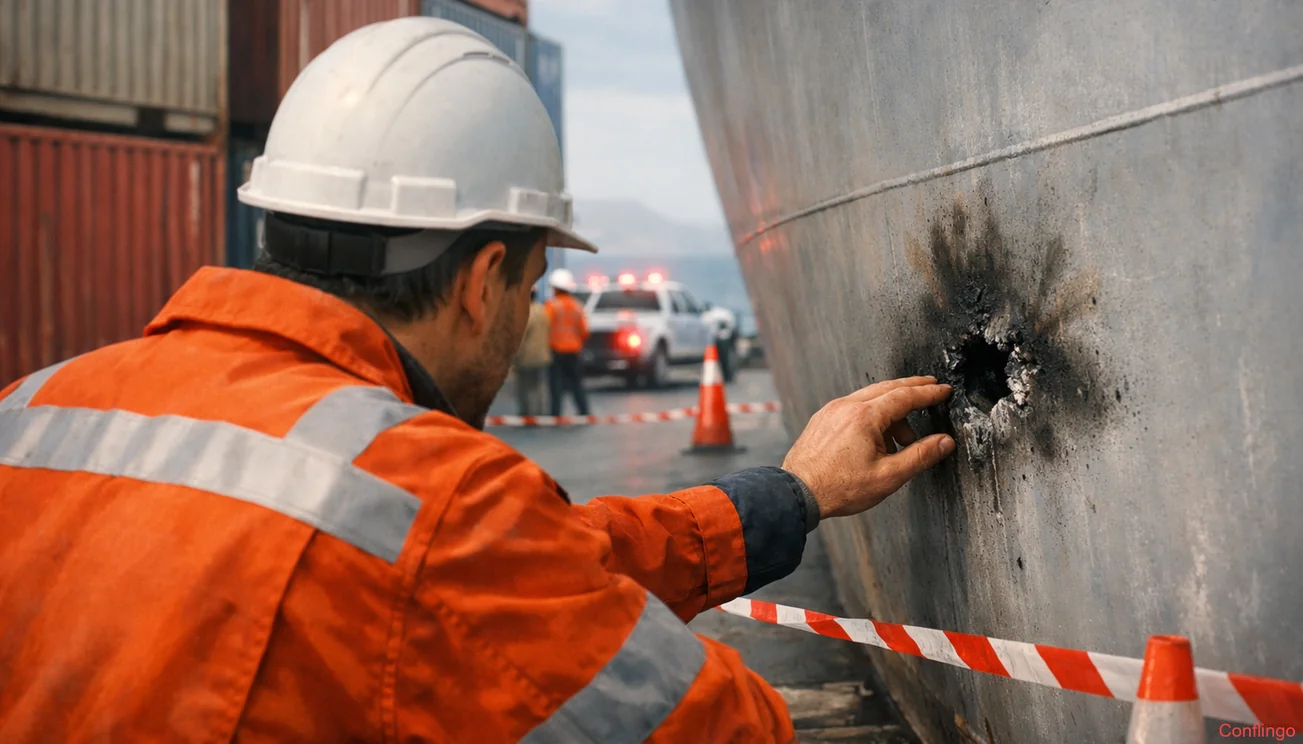 British Container Ship Damaged by Suspected Projectile