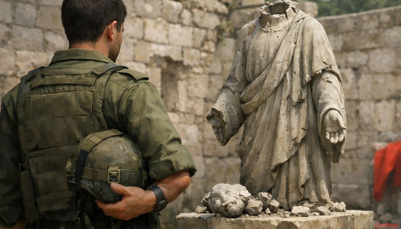 Israeli Soldier Damages Christ Statue in Deir Siryan